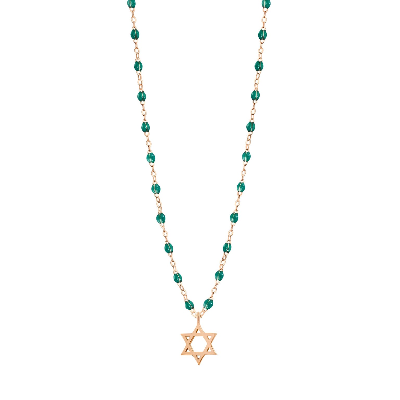 Star of David Necklace Emerald Rose Gold 16.5